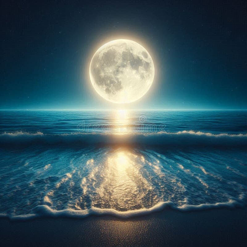 This Image Shows a Full Moon Shining Brightly in the Night Sky Over the ...