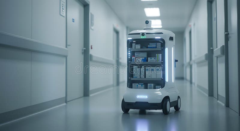 AI Hospital Delivery Robot stock illustration. Illustration of light ...