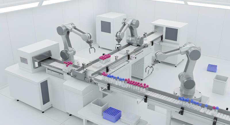Automated Robotic Arm System in Modern Laboratory Stock Illustration ...