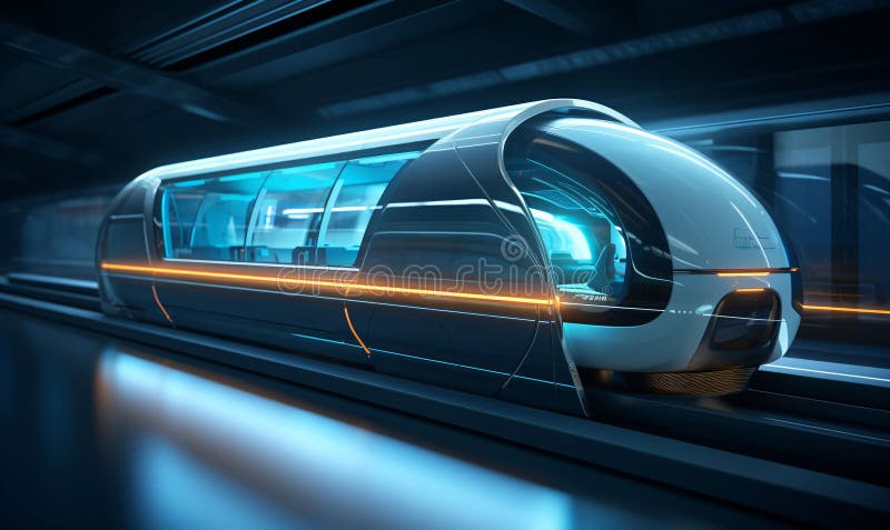 The Image Shows a Futuristic Express Train Moving at High Speed through ...