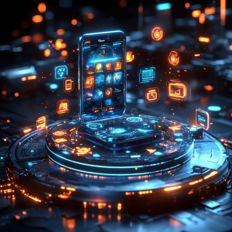 Image Shows a Futuristic Smartphone Hovering Over a Circuit Board-like ...