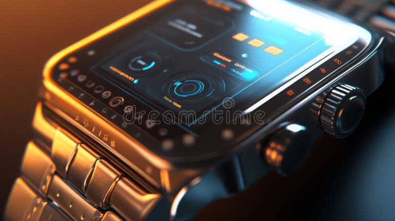 The Image Shows a Futuristic Smartwatch with a Metallic Band and a ...