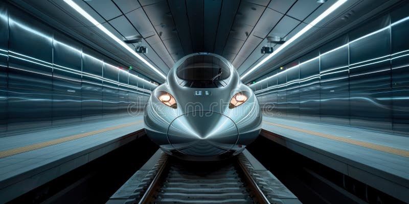 The Image Shows a Futuristic Train in a Tunnel. the Train is Sleek and ...