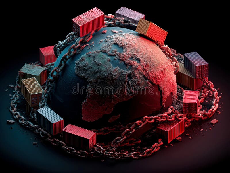 Image Shows a Globe Chained To Shipping Containers, Symbolizing Global ...