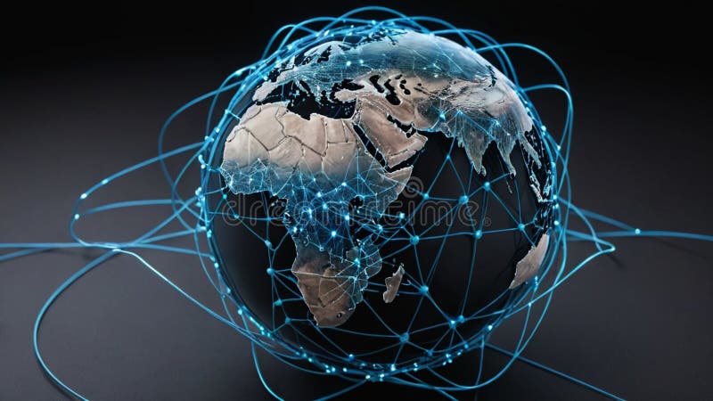 A Globe Surrounded by a Network of Vibrant Blue Lines, Symbolizing ...