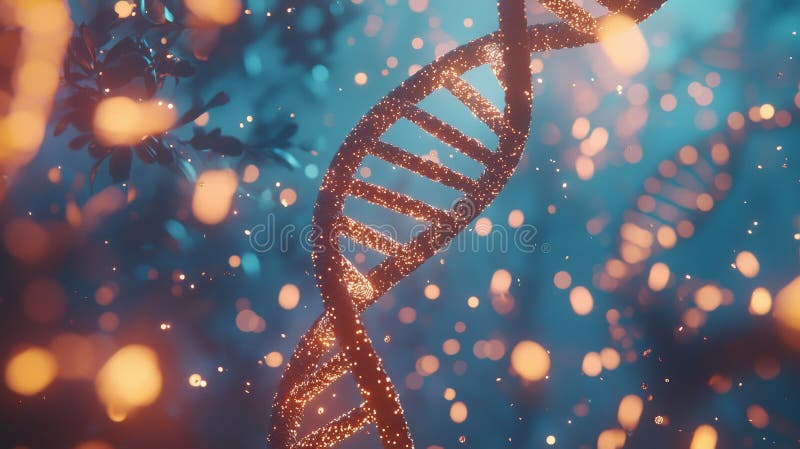 The Image Shows a Glowing Blue DNA Strand on a Dark Background with ...