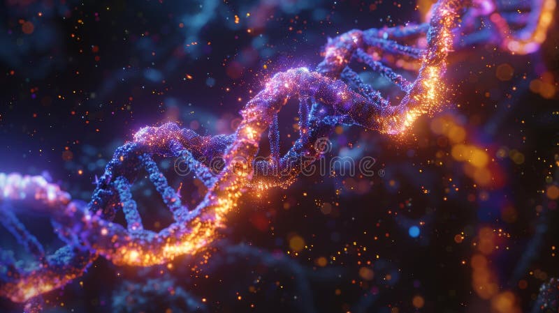 The Image Shows a Glowing Blue and Orange Double Helix Representing DNA ...