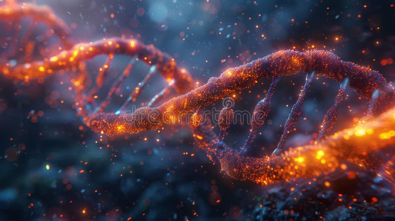 The Image Shows a Glowing Double Helix Surrounded by a Dark Blue ...