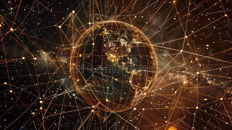 The Image Shows a Glowing Globe of the Earth Surrounded by a Network of ...