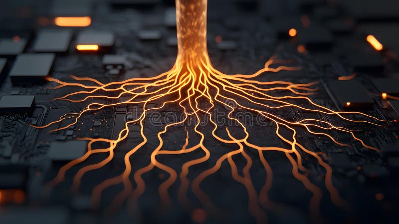 The Image Shows a Glowing Orange, Root-like Structure Extending from ...