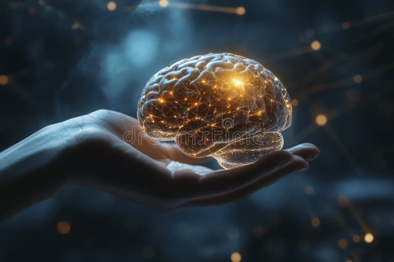 Brain Power in Hand, Neural Network Concept Stock Illustration ...