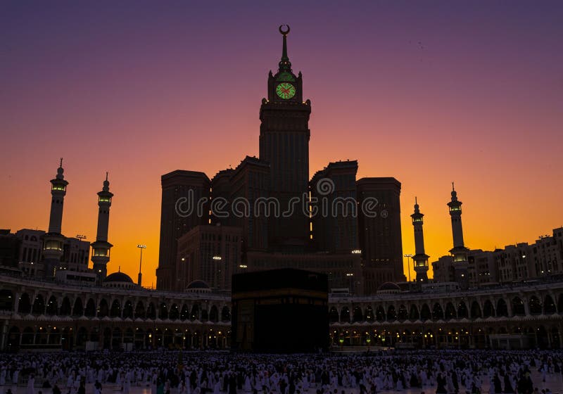 The Image Shows the Grand Mosque in Mecca, Saudi Arabia, during Sunset ...