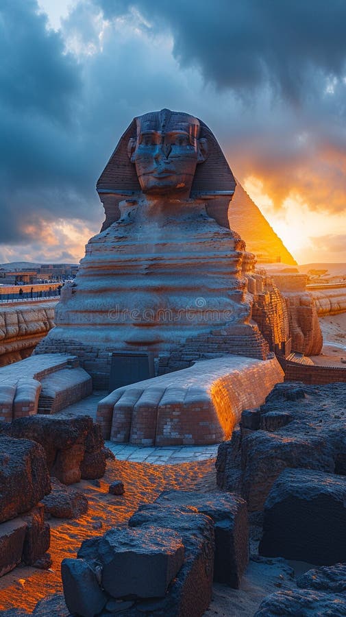 The Great Sphinx of Giza at Sunset Stock Illustration - Illustration of ...