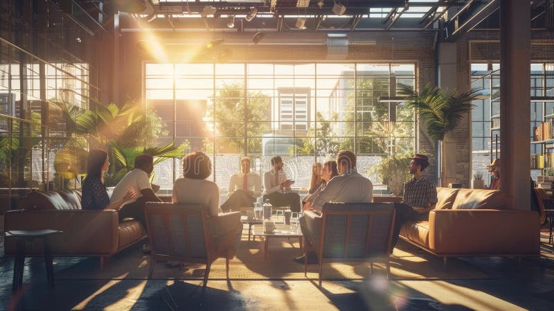 The Image Shows a Group of People in a Brightly Lit Room Stock Image ...