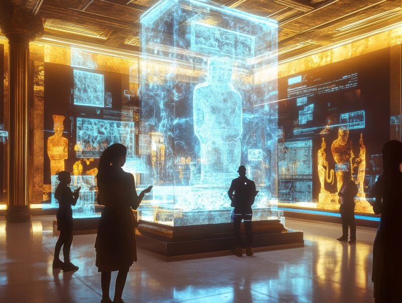 Image Shows a Group of People Interacting with an Illuminated ...