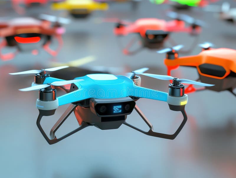 Image Shows a Group of Quadcopters, Multi-rotor Drones, Hovering ...