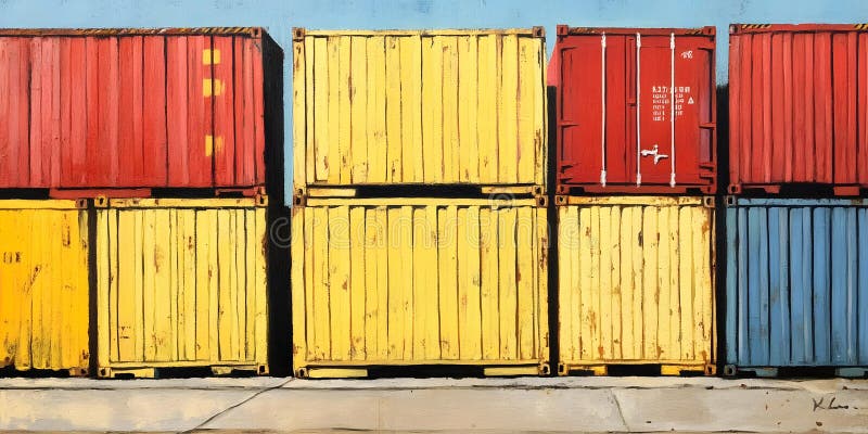 Stacked Shipping Containers in Various Colors Stock Illustration ...