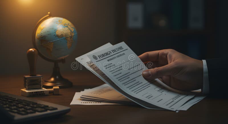 Foreign Income Tax Form on a Desk Stock Illustration - Illustration of ...