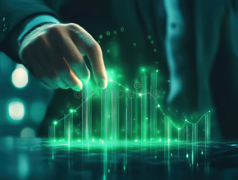 Futuristic Financial Chart Interaction with Human Hand for Growth Stock ...