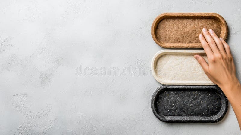 Three Rectangular Trays of Varying Colors and Textures are Arranged on ...