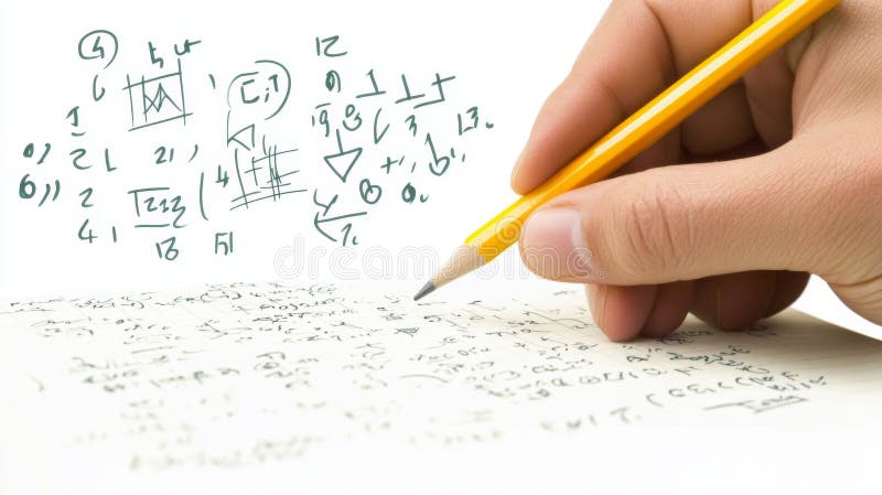 A Close-up of a Hand Writing Diverse Mathematical Symbols and Notes on ...
