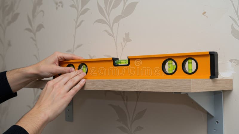 Leveling a Shelf with a Spirit Level Stock Illustration - Illustration ...
