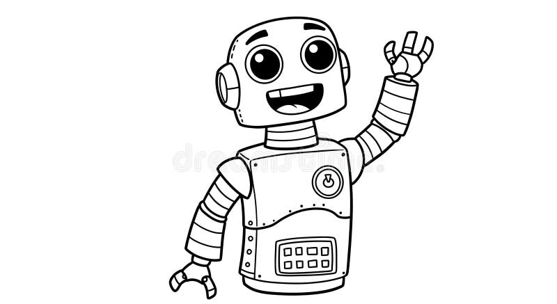 Happy Automaton with Circular Eyes, Cogwheels, and Display Waving ...