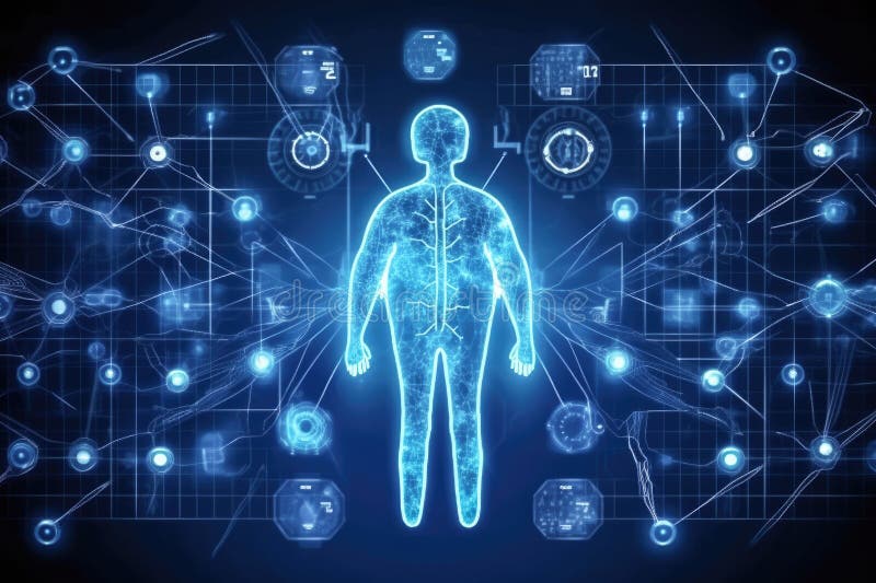 Human Body Surrounded by Network of Electronic Devices. Generative AI ...