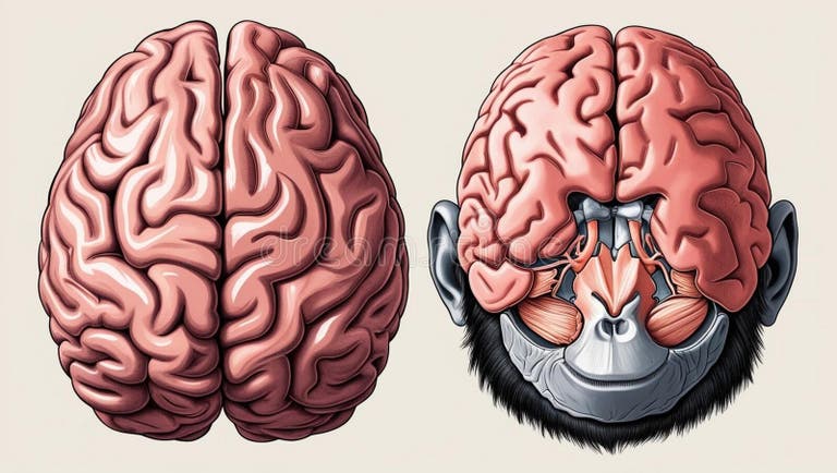 The Image Shows a Human Brain and a Chimpanzee Brain Stock Illustration ...