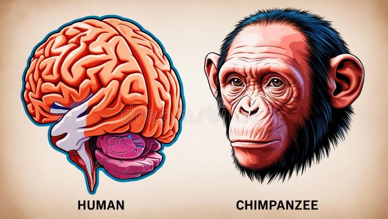 The Image Shows a Human Brain and a Chimpanzee Brain Stock Illustration ...