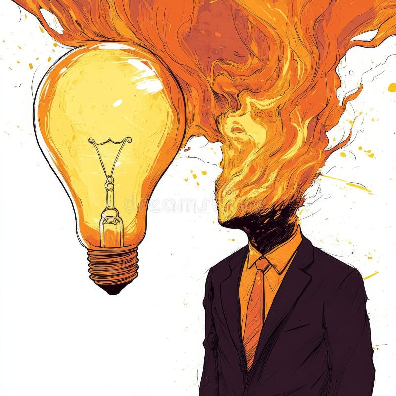 The Image Shows a Human Figure Whose Cranium is Replaced with a Flaming ...