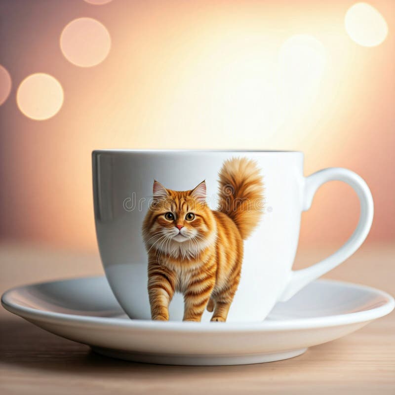 Teacup with cat stock illustration. Illustration of brown - 351978698