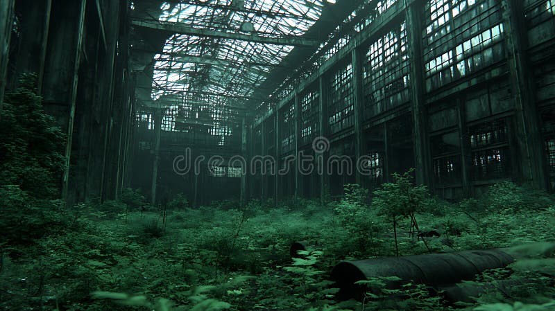 A Decaying Industrial Building Reclaimed by Nature and Overgrown Stock ...
