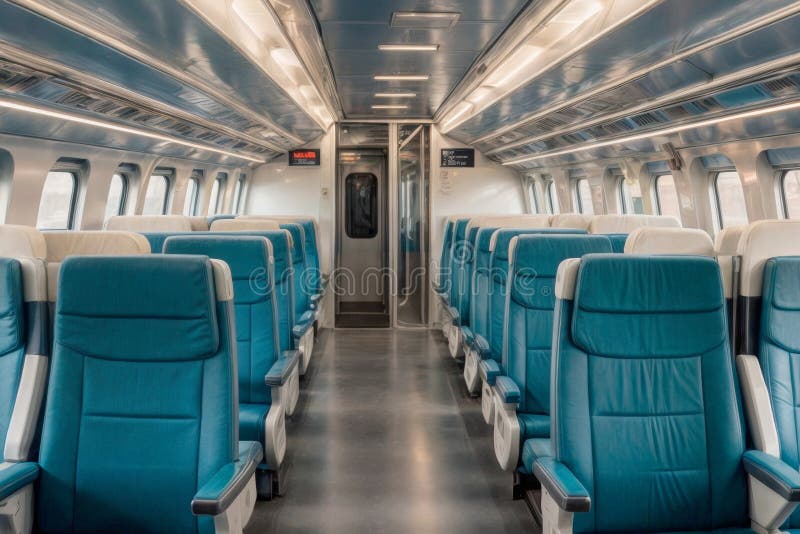 The Image Shows the Inside of a Silver and Blue Train Stock ...