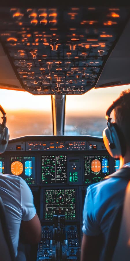 Airplane Cockpit with Focused Pilots Stock Illustration - Illustration ...