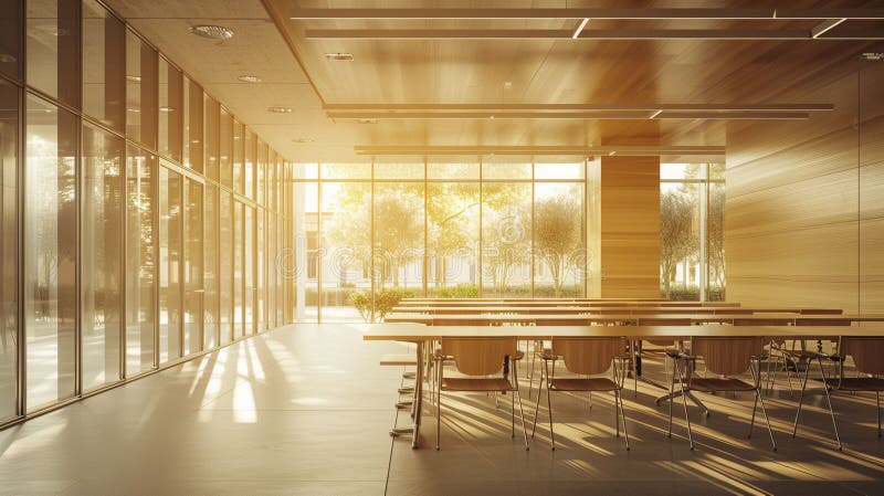 Modern Office Interior with Sunny Courtyard View Stock Illustration ...