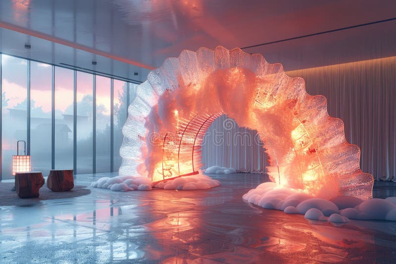 Serene Illuminated Glass Archway in Modern Minimalist Room Stock ...