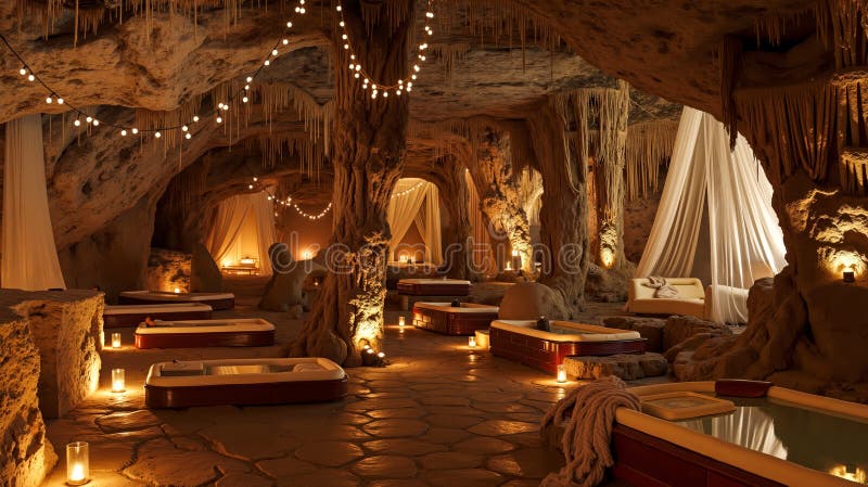 A Cave Filled with Lots of Beds and Candles Stock Photo - Image of ...