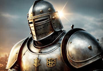 A Knight in Armor Standing in Front of a Sunset. Stock Photo - Image of ...