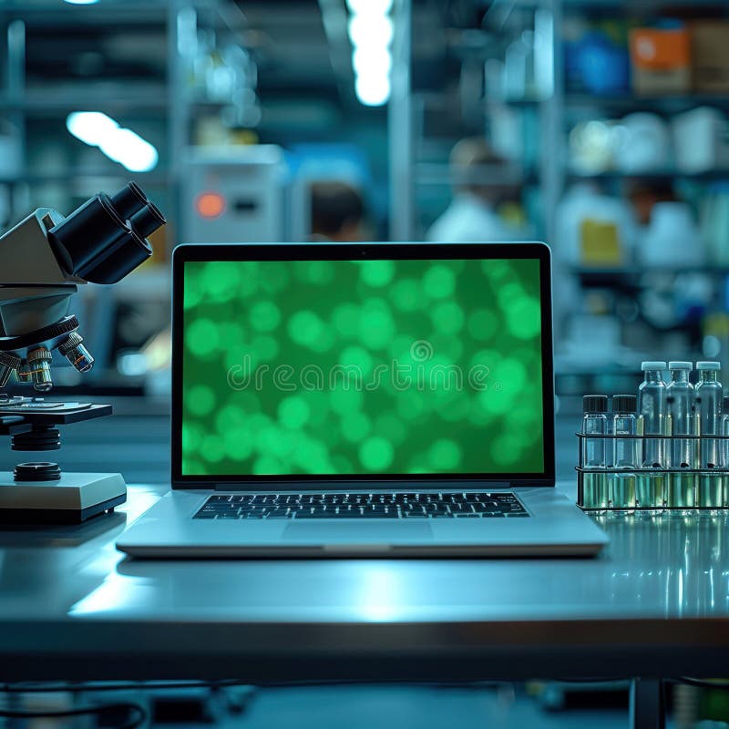 Image Shows a Lab with Central Laptop Displaying Green Cell Rendering ...