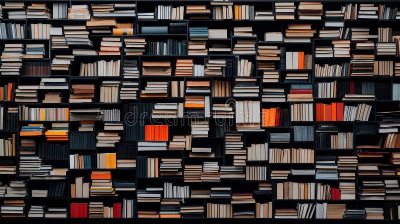 A Wall of Books in a Library. Stock Photo - Image of prominent ...
