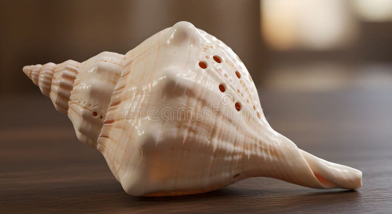 Large Pinkish White Conch Shell on Wooden Table Stock Photo ...