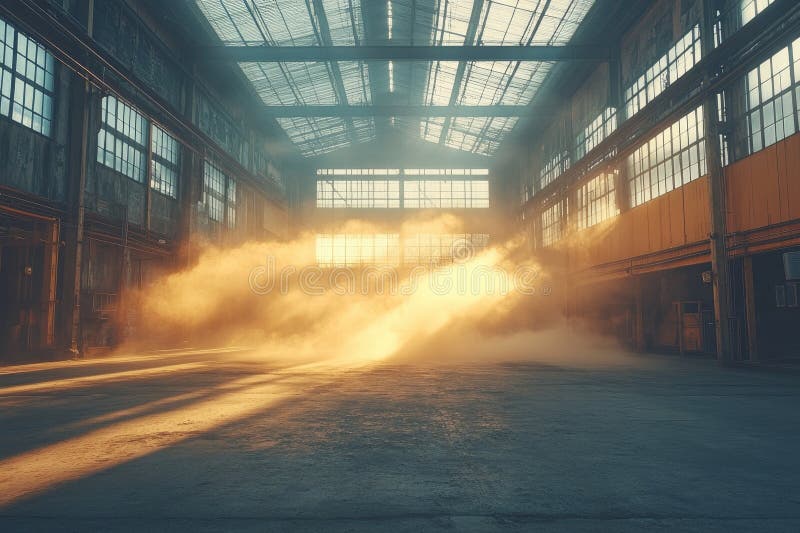 Sunlit Dusty Abandoned Factory Interior Stock Illustration ...
