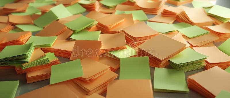 A Pile of Orange and Green Sticky Notes. Stock Photo - Image of ...