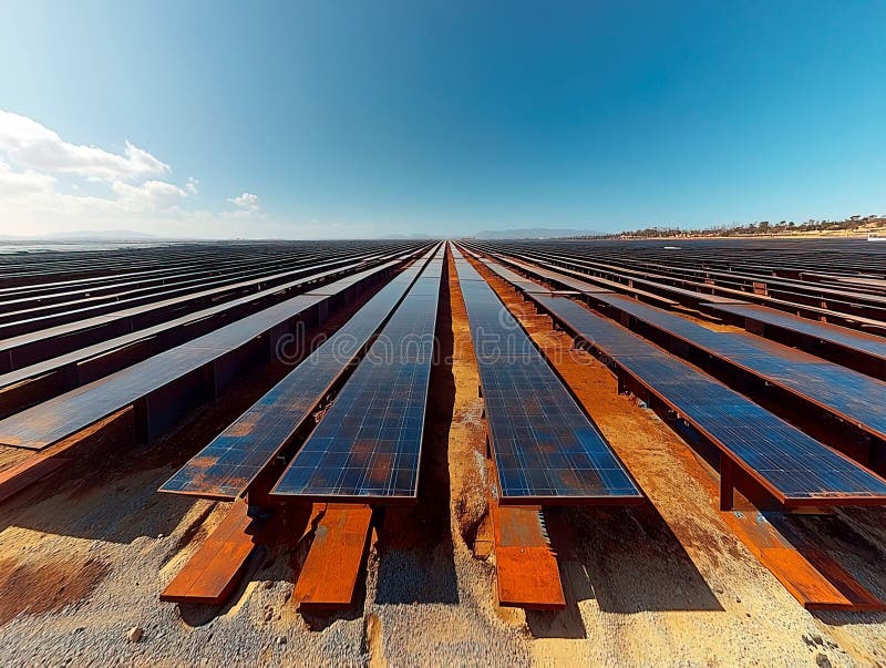 Image Shows a Large, Rusted Metal Structure Holding Solar Panels in ...