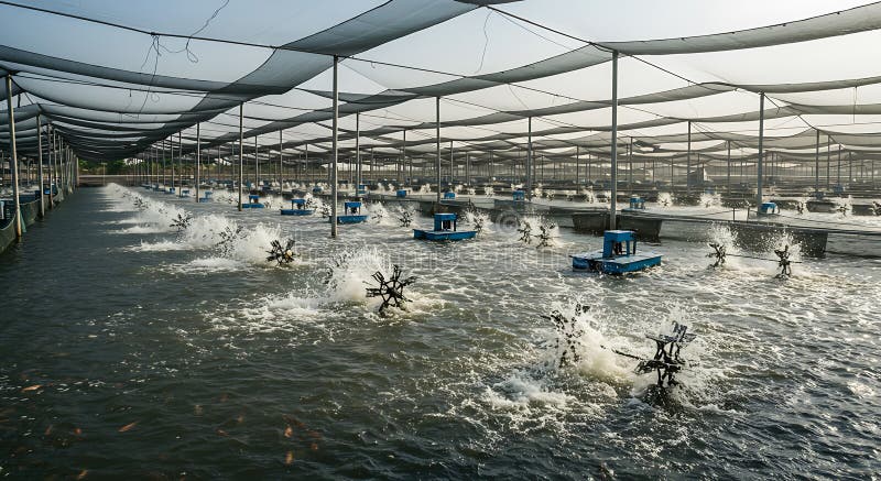 Modern Aquaculture Farm stock illustration. Illustration of reflection ...