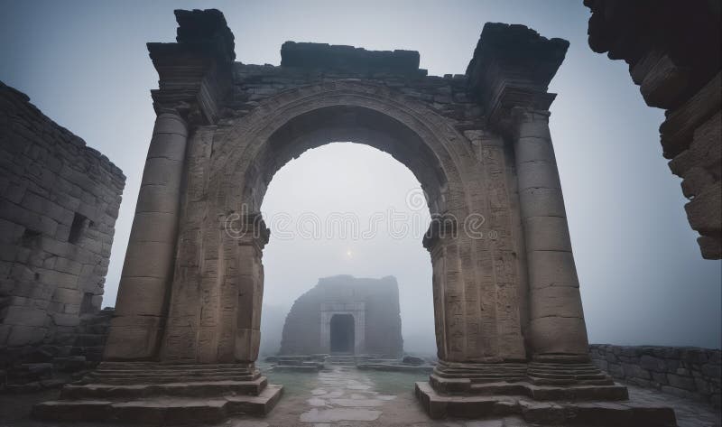 A Large Stone Archway Stands in the Middle of an Ancient Ruin, Shrouded ...