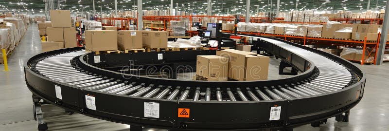 Large Warehouse with Conveyor Belt System Stock Illustration ...