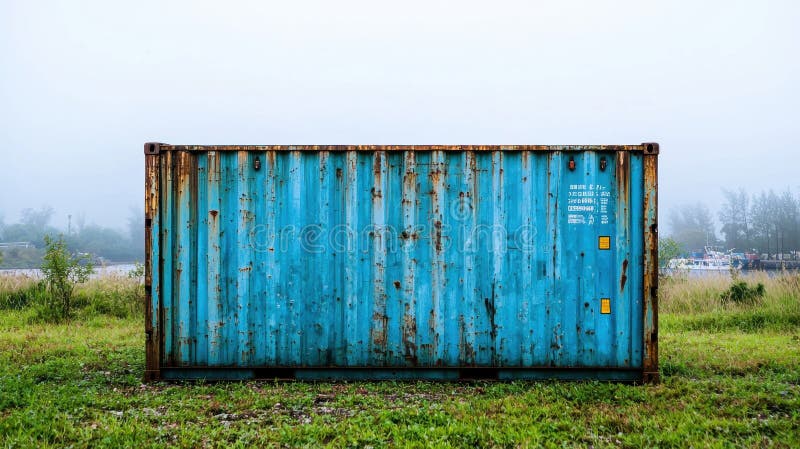 A Blue Shipping Container in a Field. Stock Photo - Image of large ...