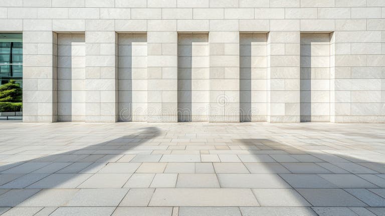 A White Stone Building with a Large Window and a Courtyard. Stock Image ...